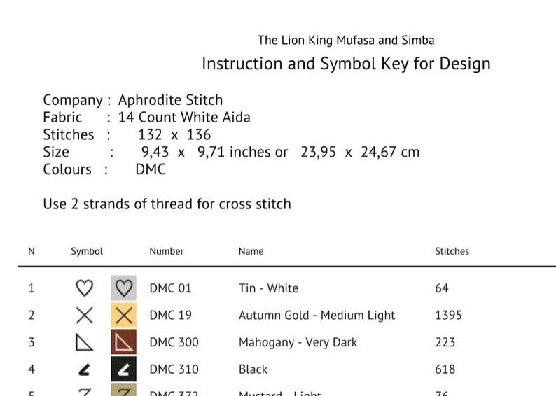 The Lion King Mufasa and Simba Cross Stitch Pattern, Cute Simba Pattern ...