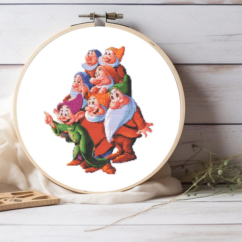 Cute Seven Dwarfs Cross Stitch Pattern – Adorable Cartoon Dwarfs in ...