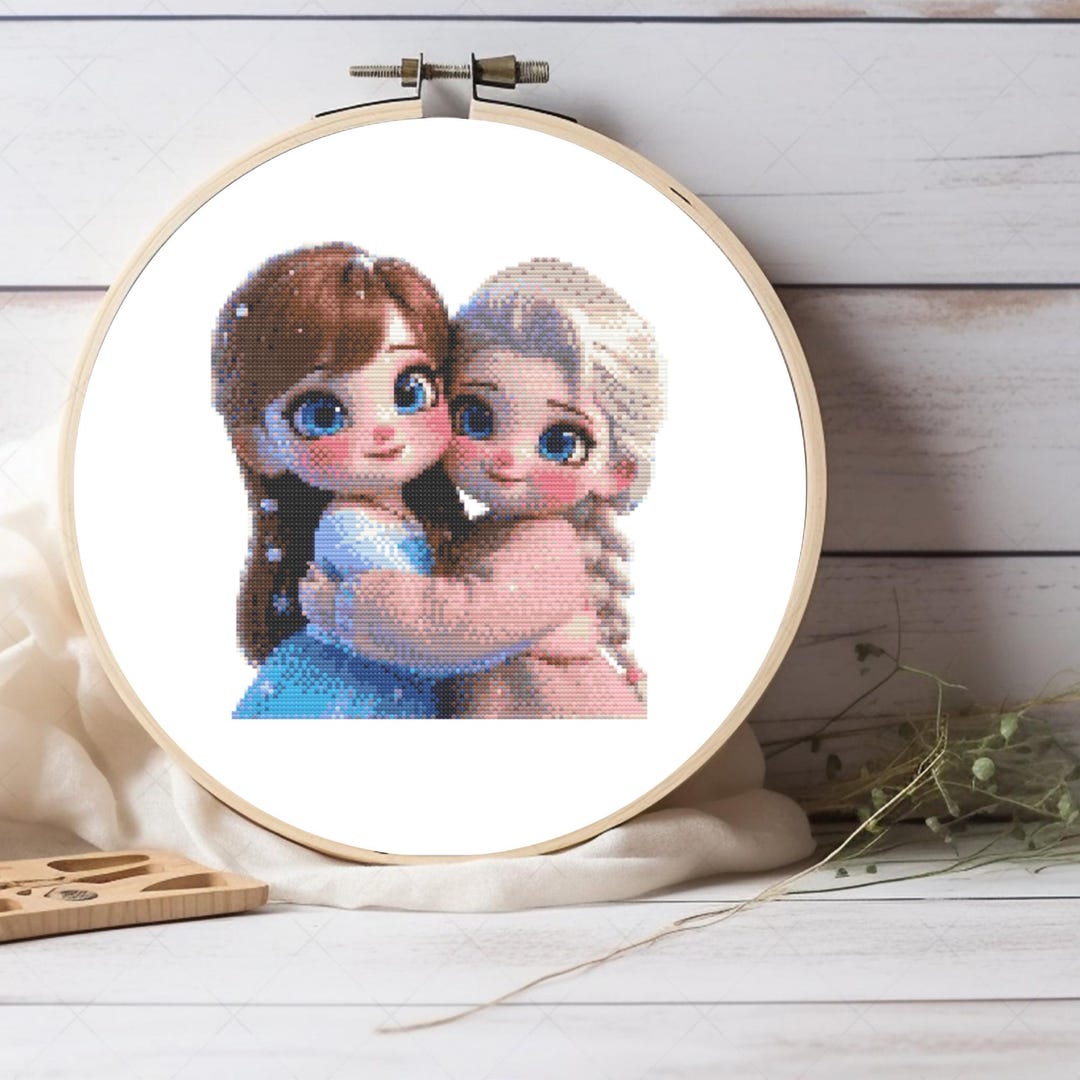 Frozen Elsa and Anna Cross Stitch Pattern - DIY Embroidery Design, Elsa ...