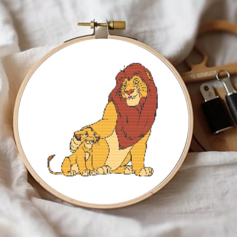 Lion King Mufasa & Simba Cross Stitch Pattern - Cute Cartoon Chart for ...