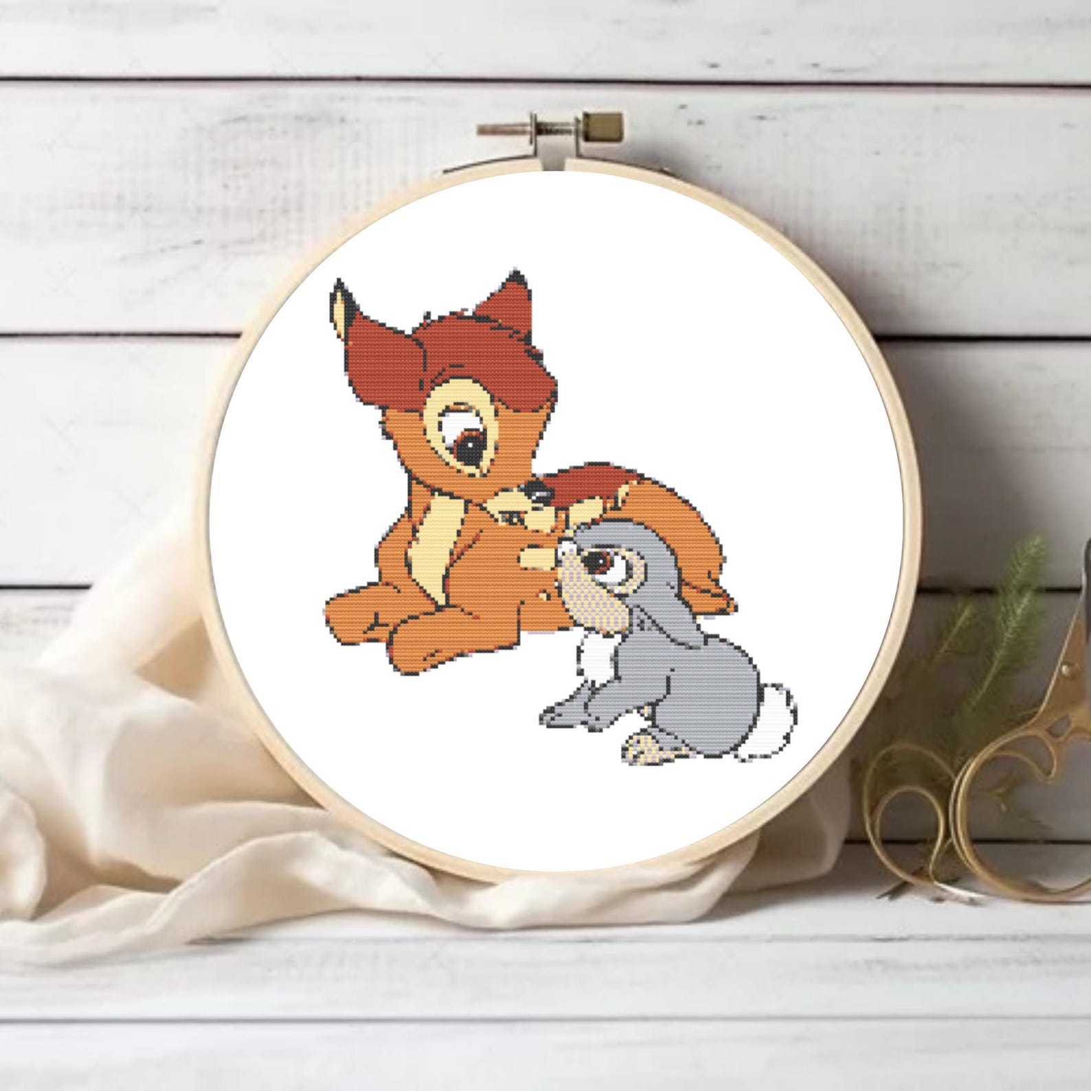 Cute Bambi and Thumper Cross Stitch Pattern - Cute Bunny and Bambi ...