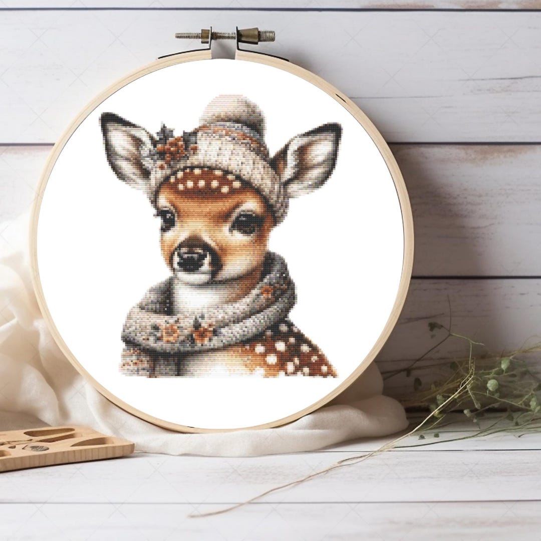 Innocent Cute Deer Cross Stitch Pattern - Instant Download - Sweet Deer ...