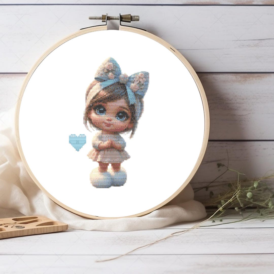 Girl With Ribbon Cross Stitch Pattern: Nursery Decor PDF Chart (pattern ...