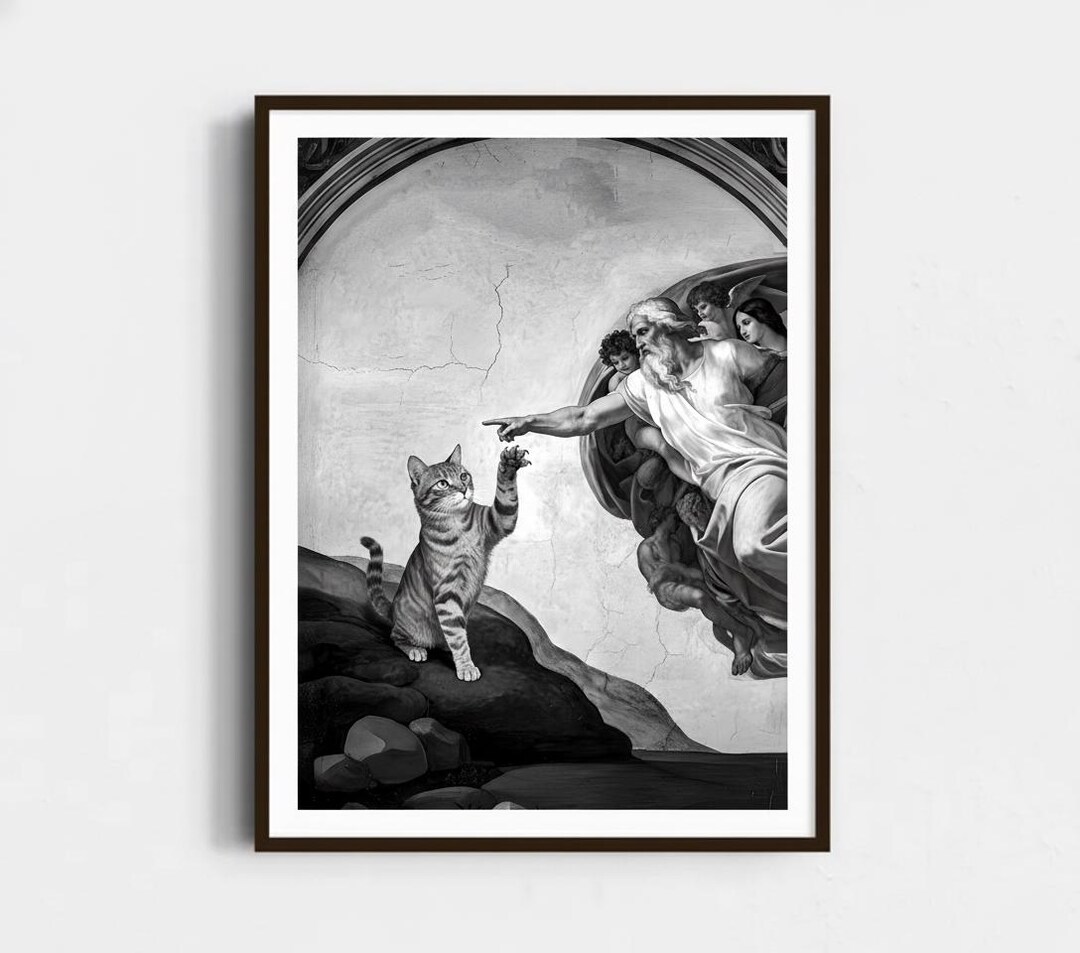 Michelangelo Cat Meme Poster | Renaissance Parody Funny Art Print ...