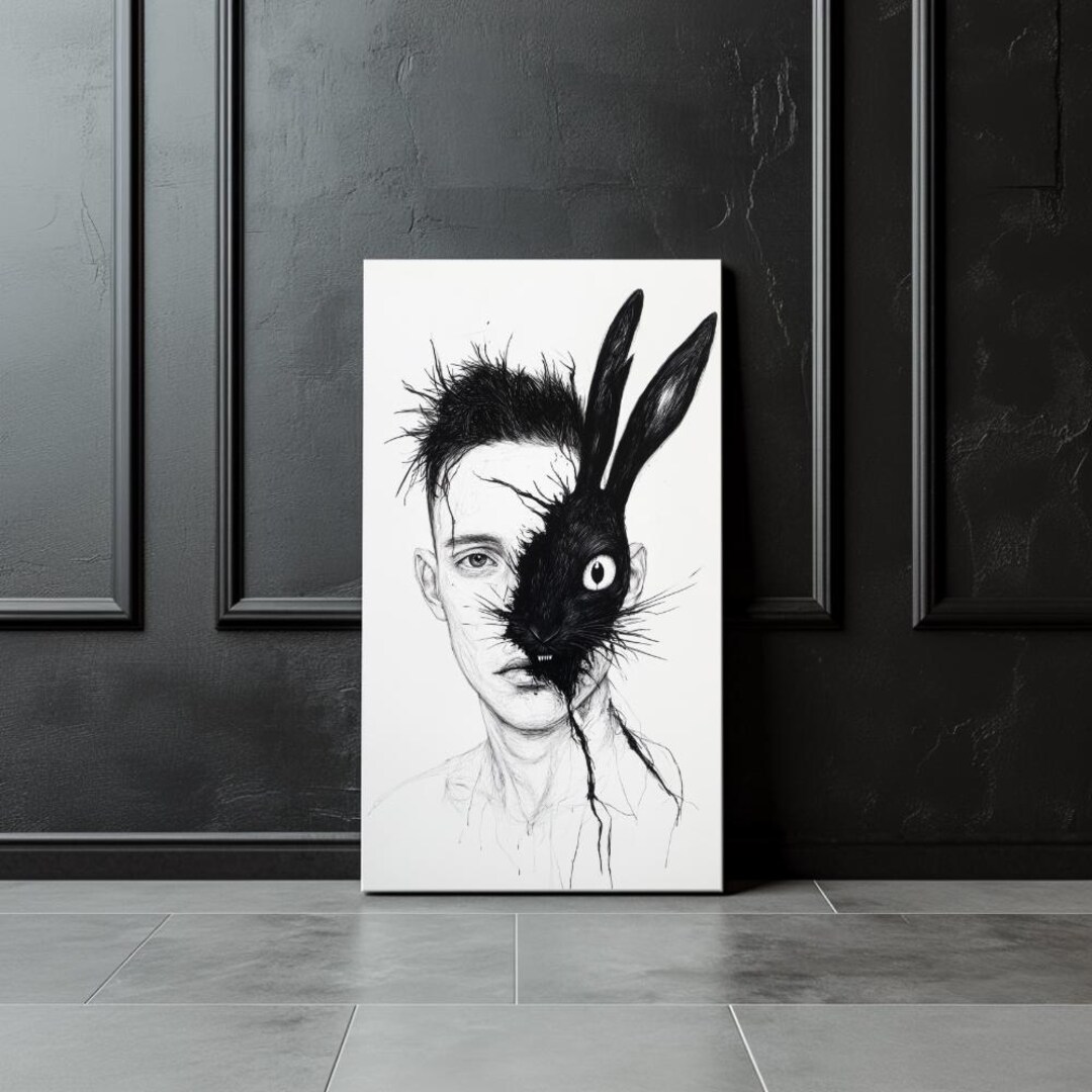 BLCK Rabbit, Surreal Art, AI Poster, Abstract Wall Art, Modern Art ...