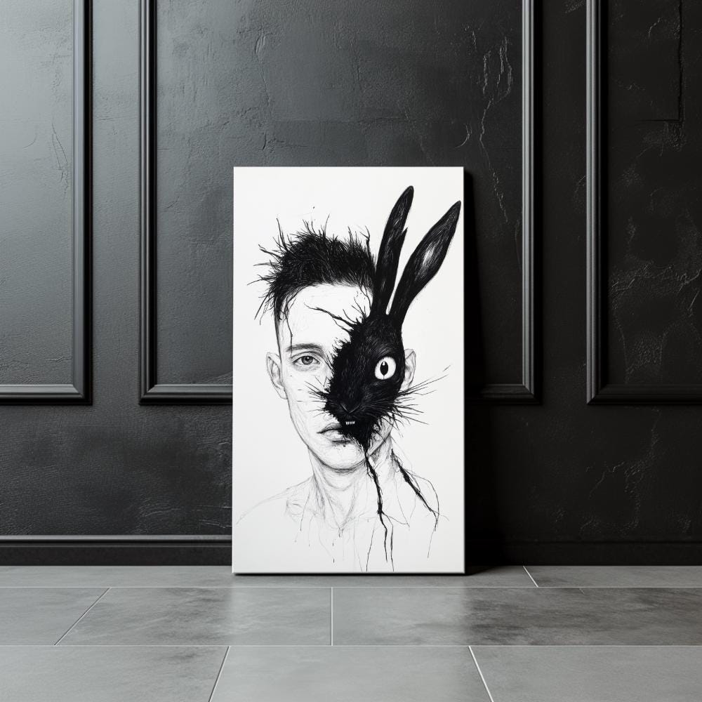 BLCK Rabbit, Surreal Art, AI Poster, Abstract Wall Art, Modern Art ...