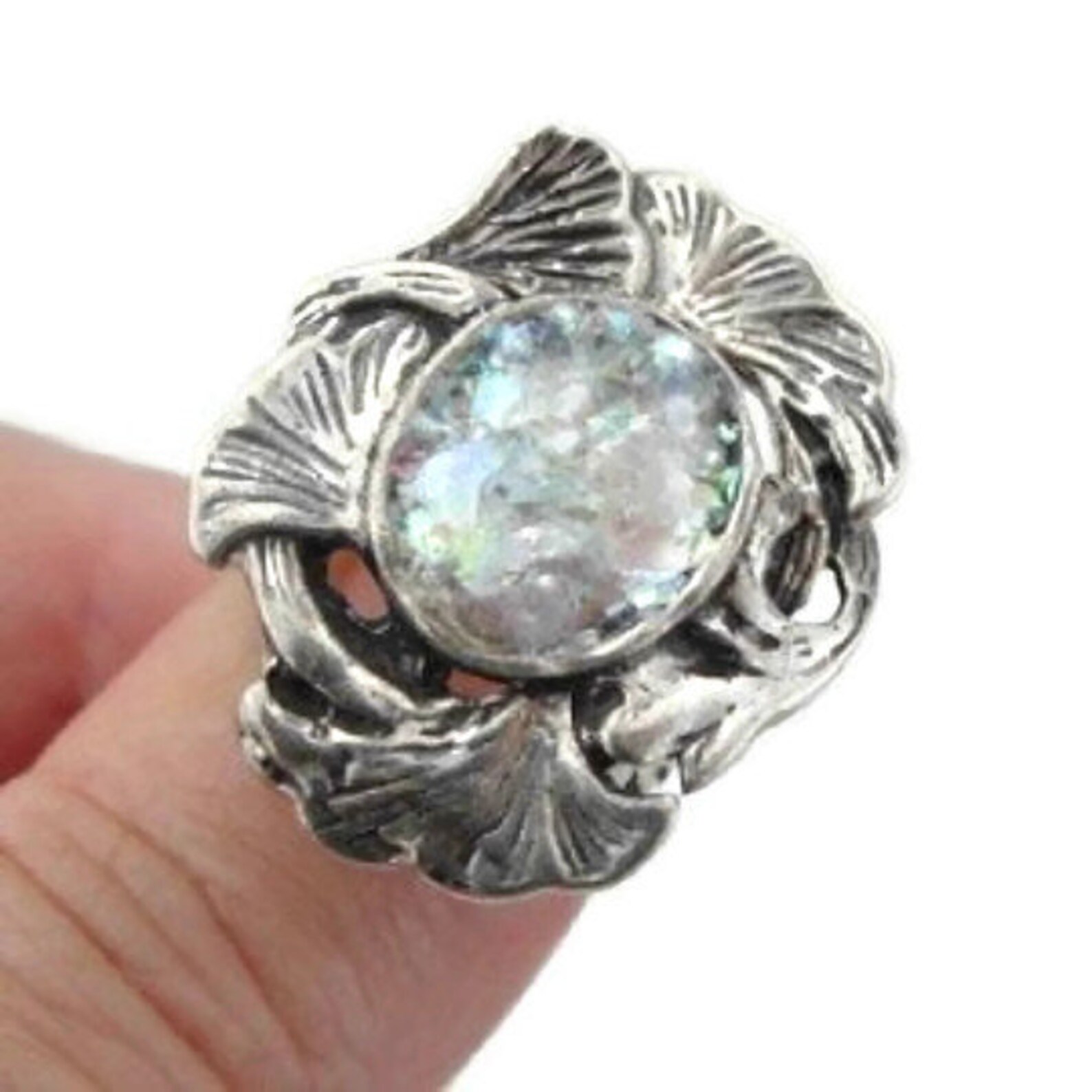 Antique Glass Sterling Silver Roman Glass Ring Oval Shape - Etsy