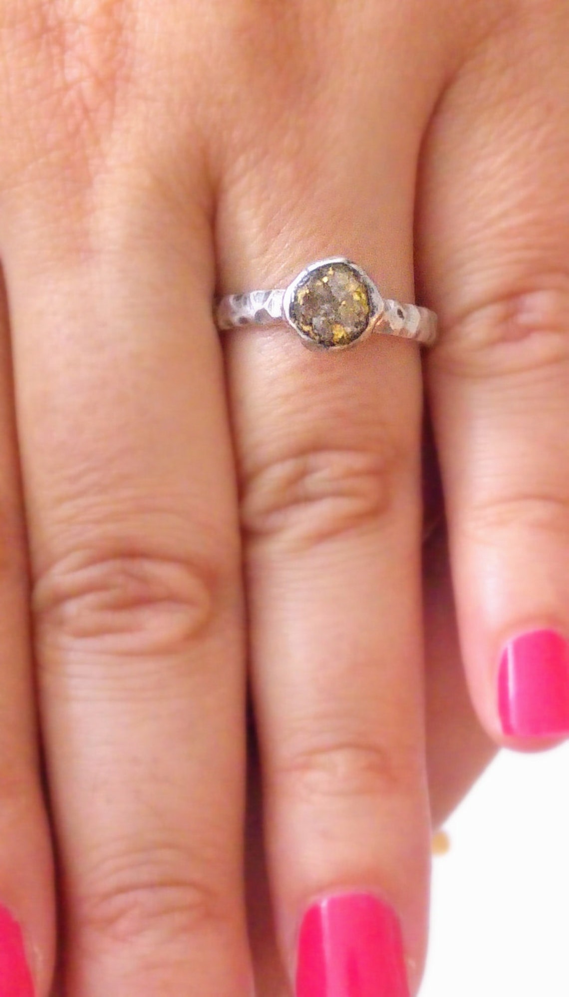 Raw Diamond Engagement Ring 24K Gold in Sterling Silver Band | Etsy