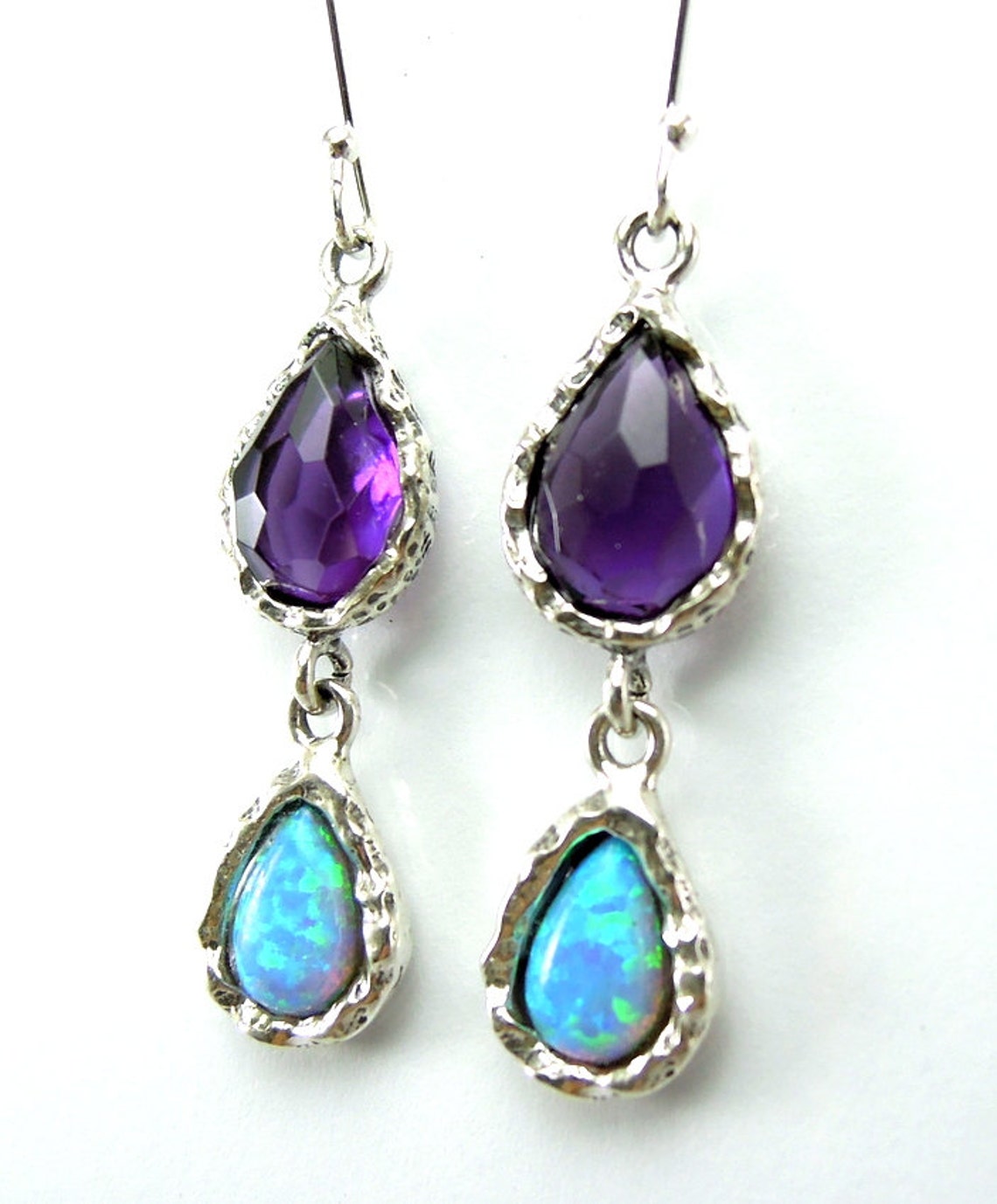 Gemstone Earrings With Amethyst & Opal - Etsy
