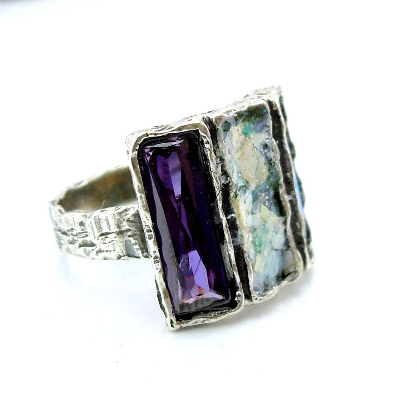 Amethyst, Opal and Roman Glass Silver Ring - Etsy