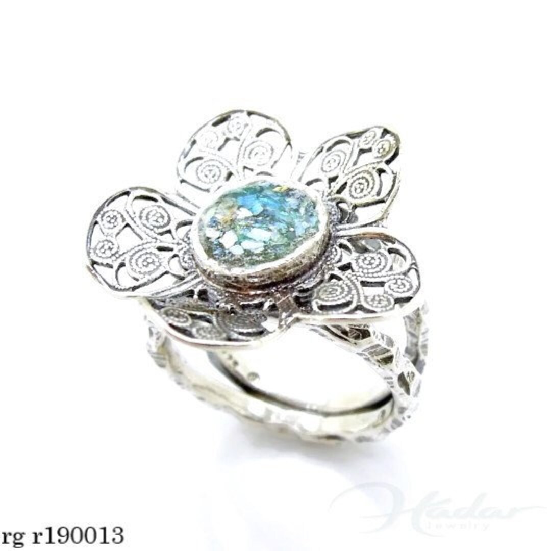Filigree Flower Ring: Sterling Silver, Roman Glass, Handmade - Etsy