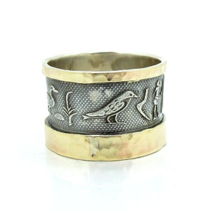 Egyptian Design Ring 925 Sterling Silver & 9k Yellow Gold | Etsy