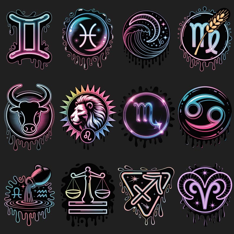 48 PNG Zodiac T-shirt Designs Drip Pack | Mega Variety Bundle ...