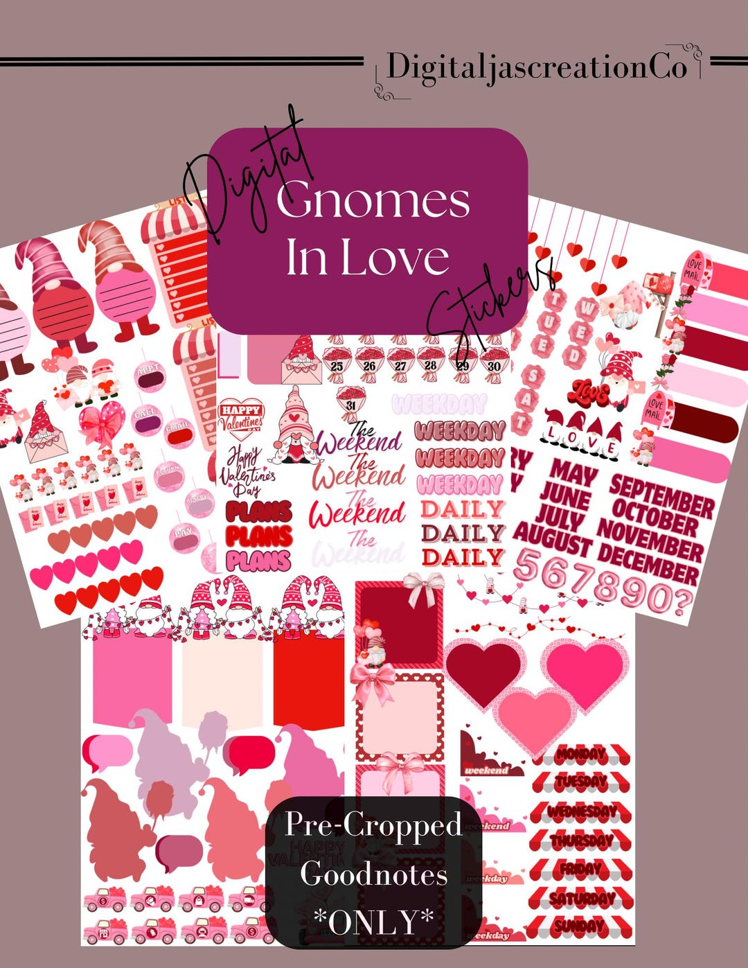 Gnomes Valentines Digital Stickers • Goodnotes Planner (pre-cropped ...