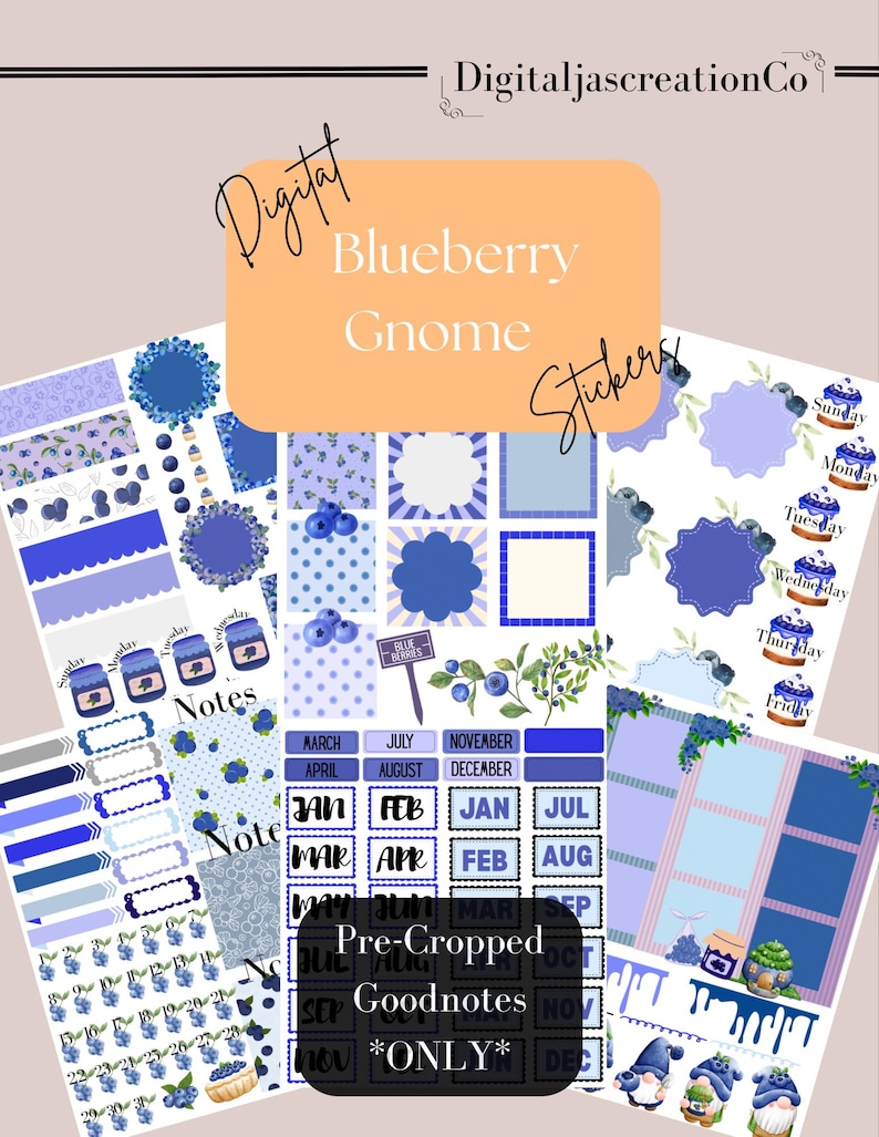 Blueberry Gnome Digital Stickers • Goodnotes Planner Stickers (pre ...