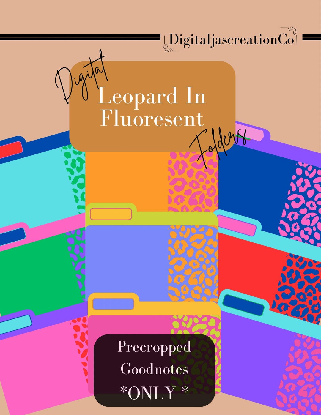 Leopard Print Digital Folders: Colorful Goodnotes Stickers (digital ...