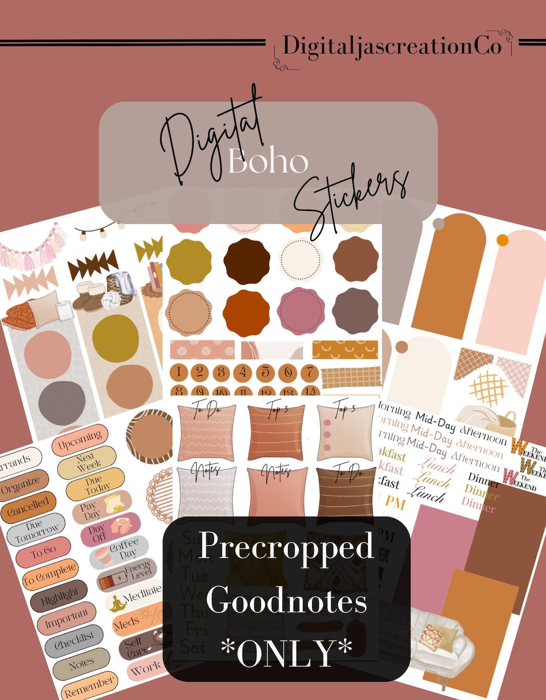 Digital Boho Stickers • Boho Stickers • Digital Planning Stickers ...