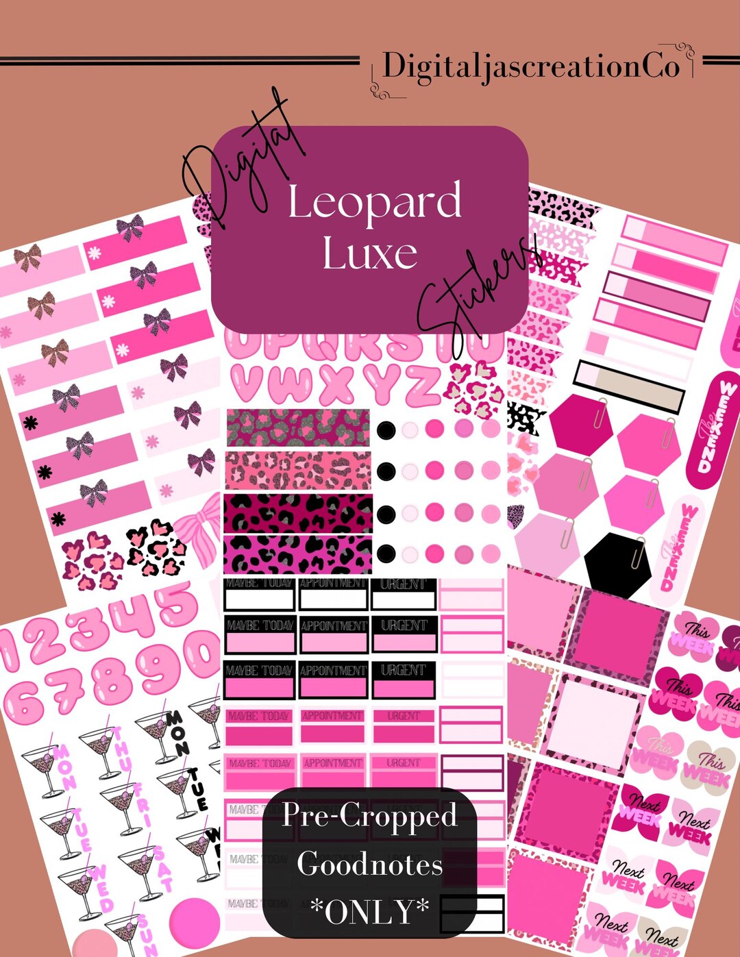 Leopard Print Digital Stickers: Goodnotes Planner Decorations (pre-cut ...