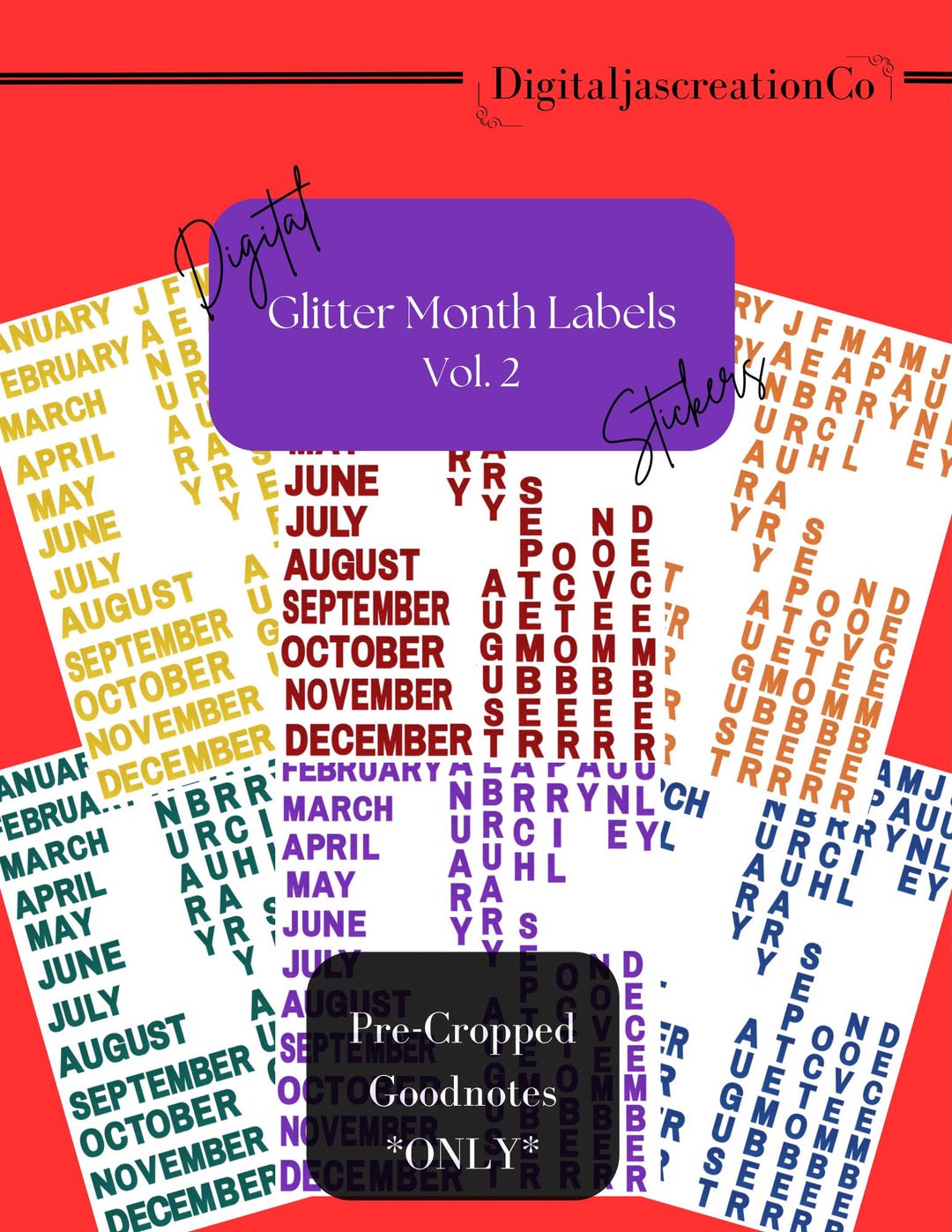 Glitter Months Stickers: Digital Planner Labels (goodnotes) - Etsy