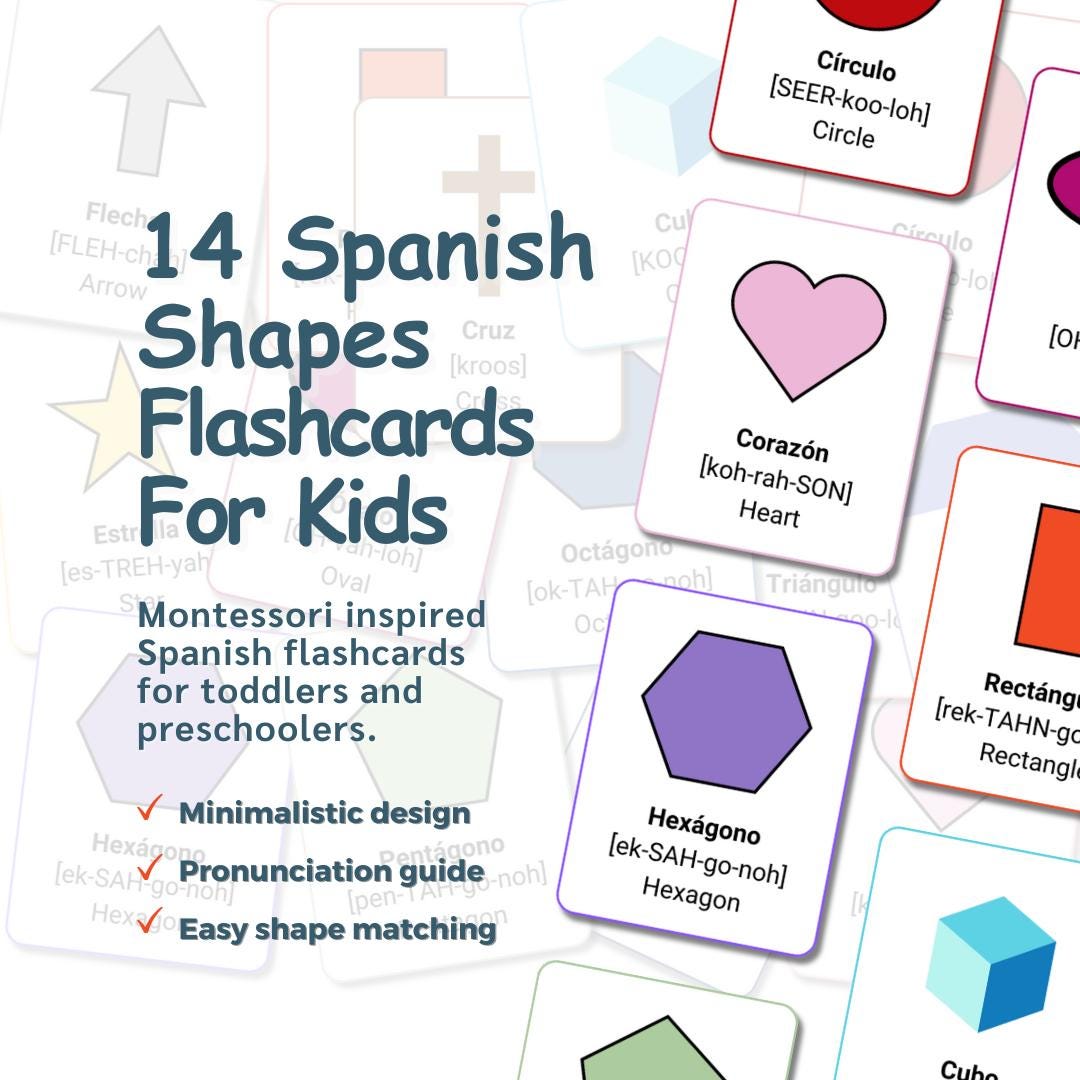 14 Spanish Shapes Flash Cards for Kids | Bilingual Learning | Preschool ...
