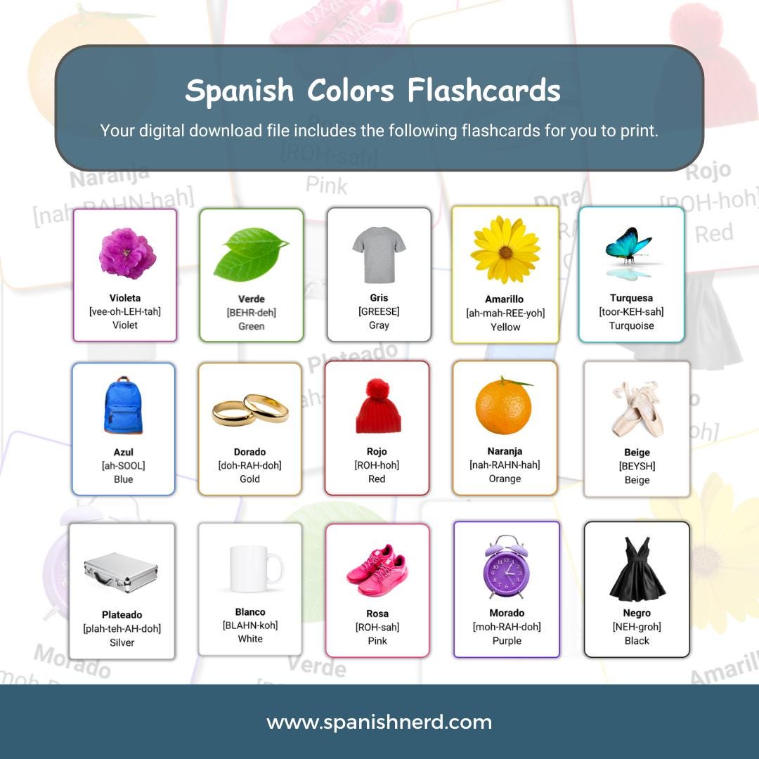 16 Spanish Colors Flashcards for Toddlers and Preschoolers | Printable ...