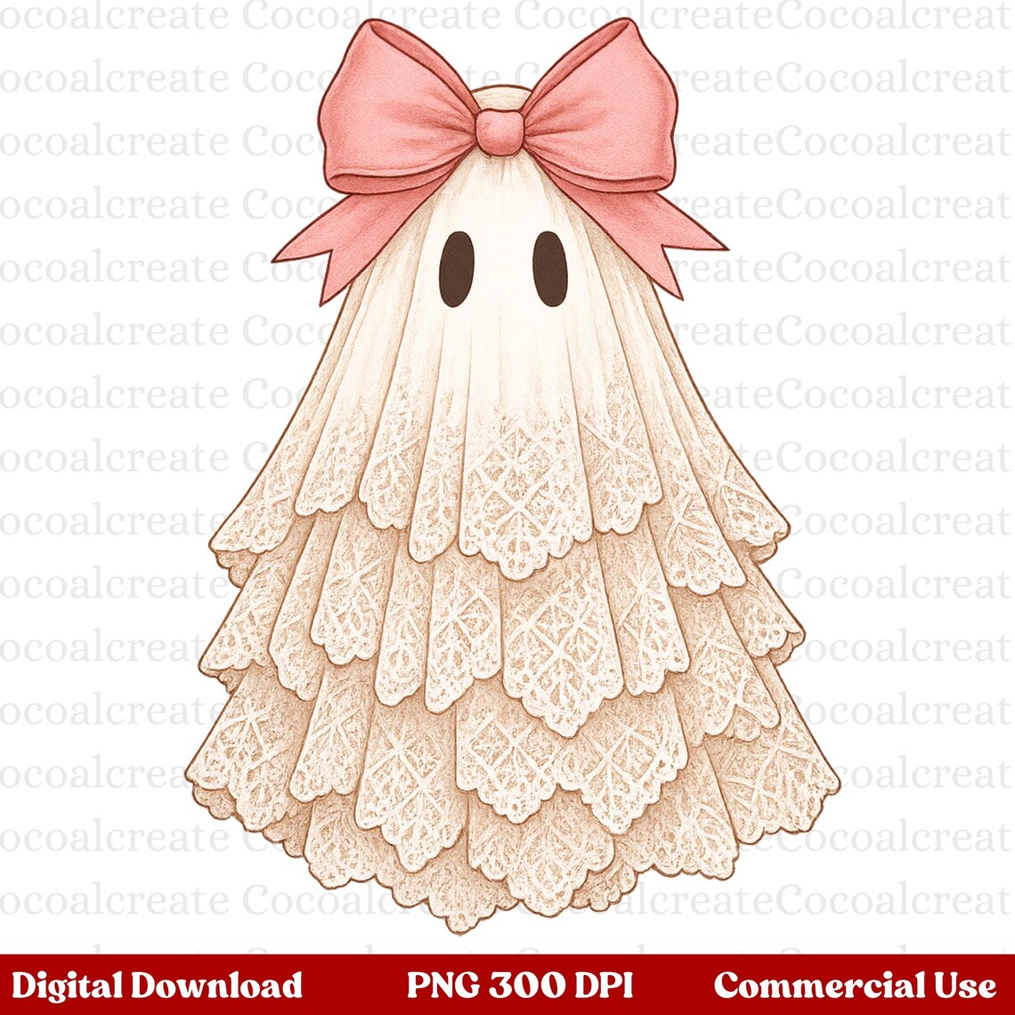 Lace Ghost PNG: Halloween Clipart With Pink Bow (digital Download) - Etsy