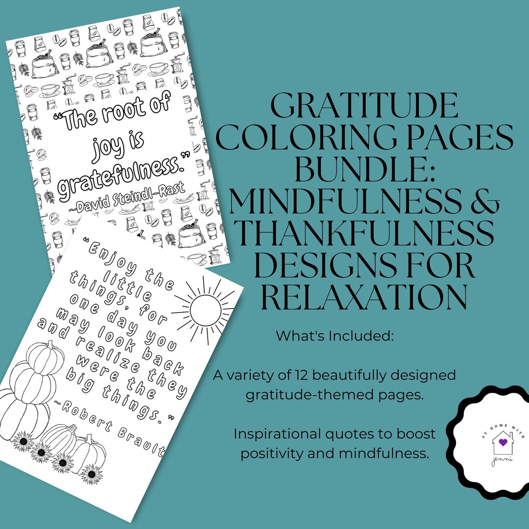 Gratitude Coloring Pages Bundle: Mindfulness & Thankfulness Designs for ...