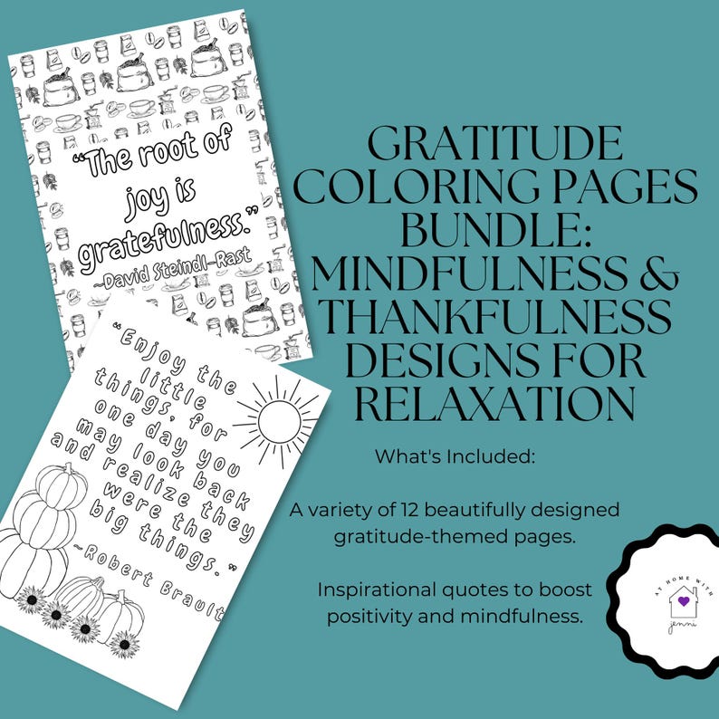 Gratitude Coloring Pages Bundle: Mindfulness & Thankfulness Designs for ...