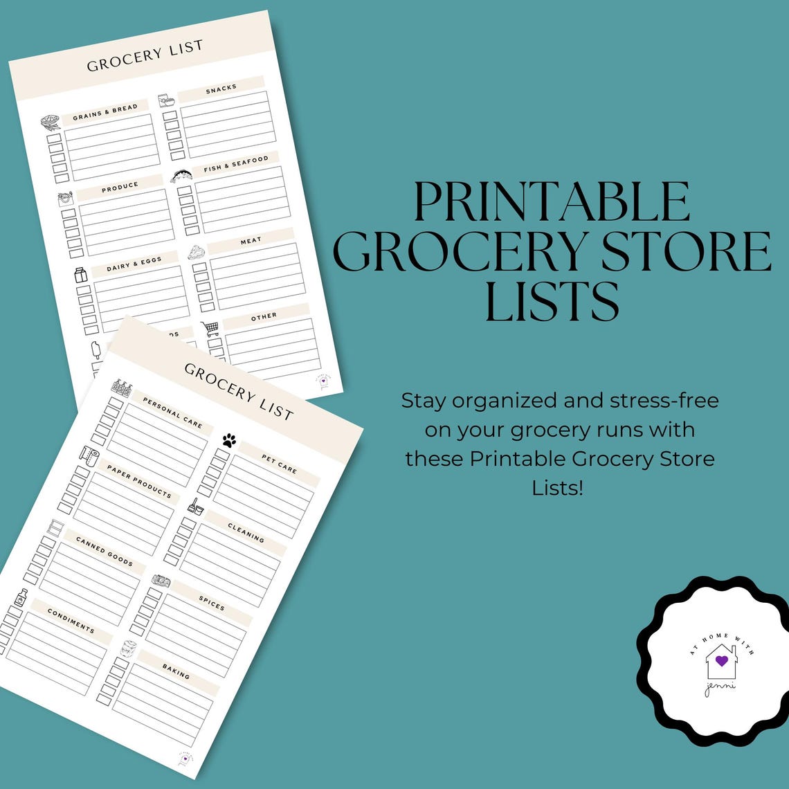Printable Grocery Store Lists –full & Half Page, Meal Planning ...