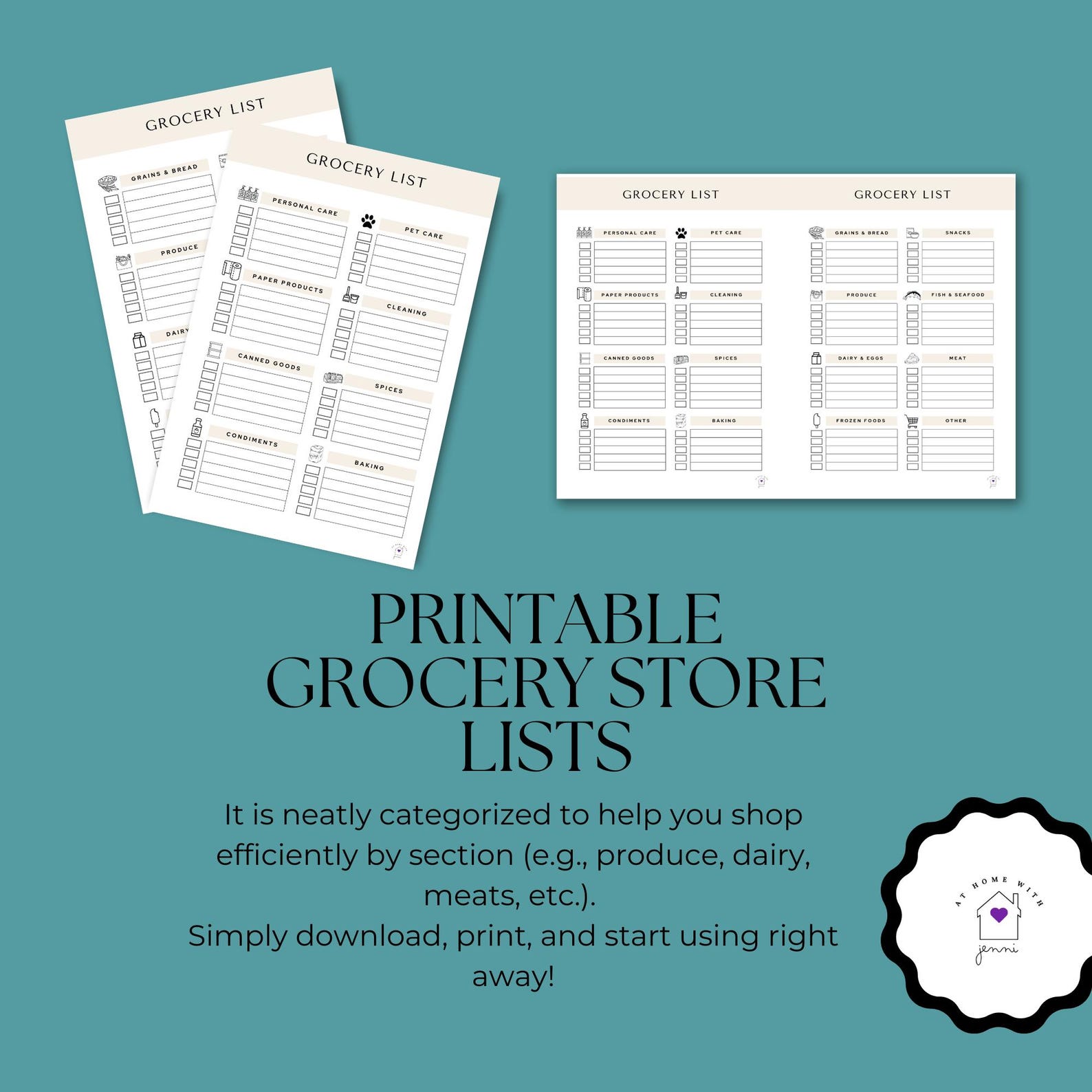 Printable Grocery Store Lists –full & Half Page, Meal Planning ...
