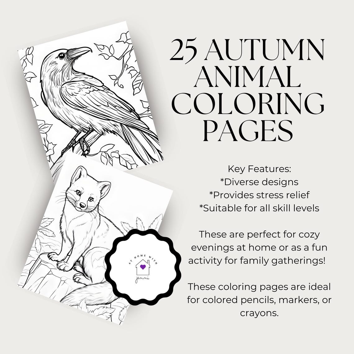 Printable Autumn Animal Coloring Pages | Relaxing Coloring for Kids ...