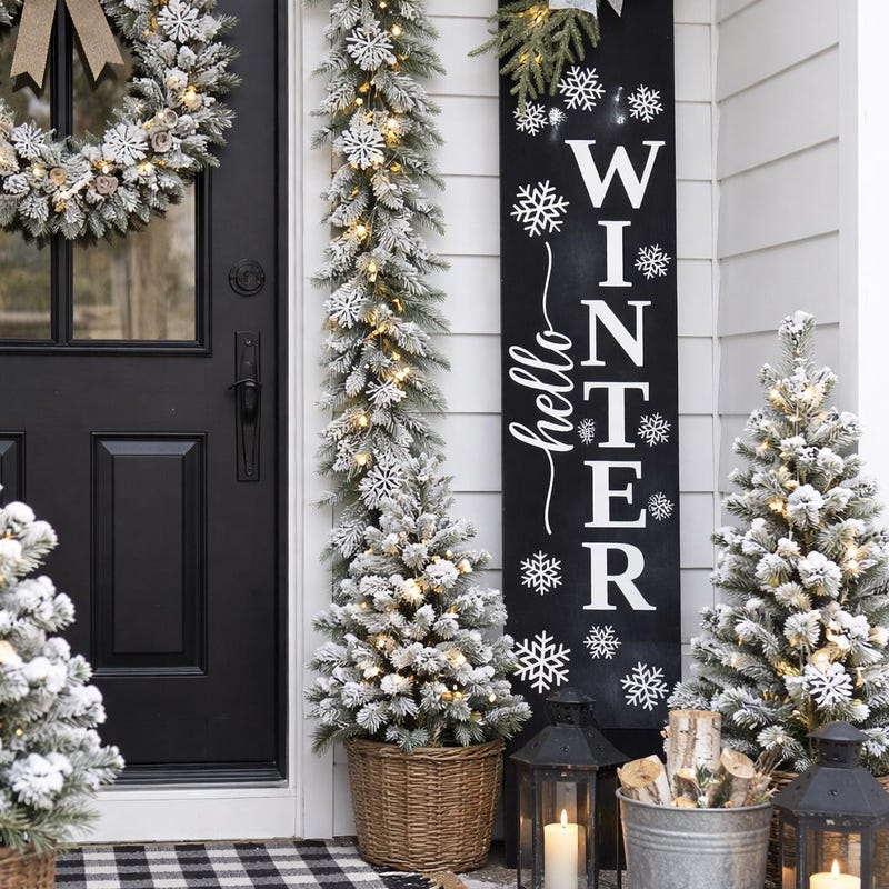 White Snowflakes Porch Sign - Etsy