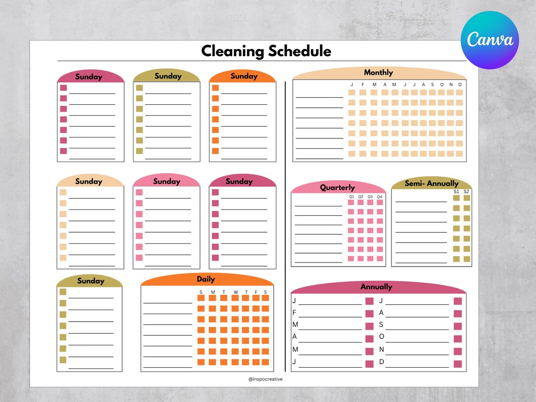Cleaning Schedule Downloadable, Canva Cleaning Schedule, Digital ...