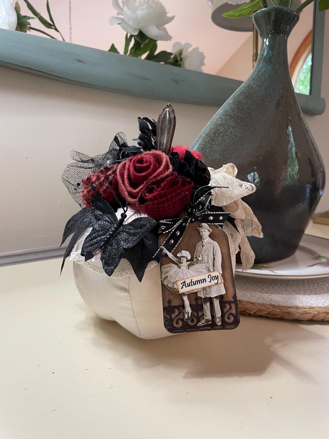 Fabric Pumpkin Decor: Handmade Autumn Keepsake With Silver Spoon Stem ...