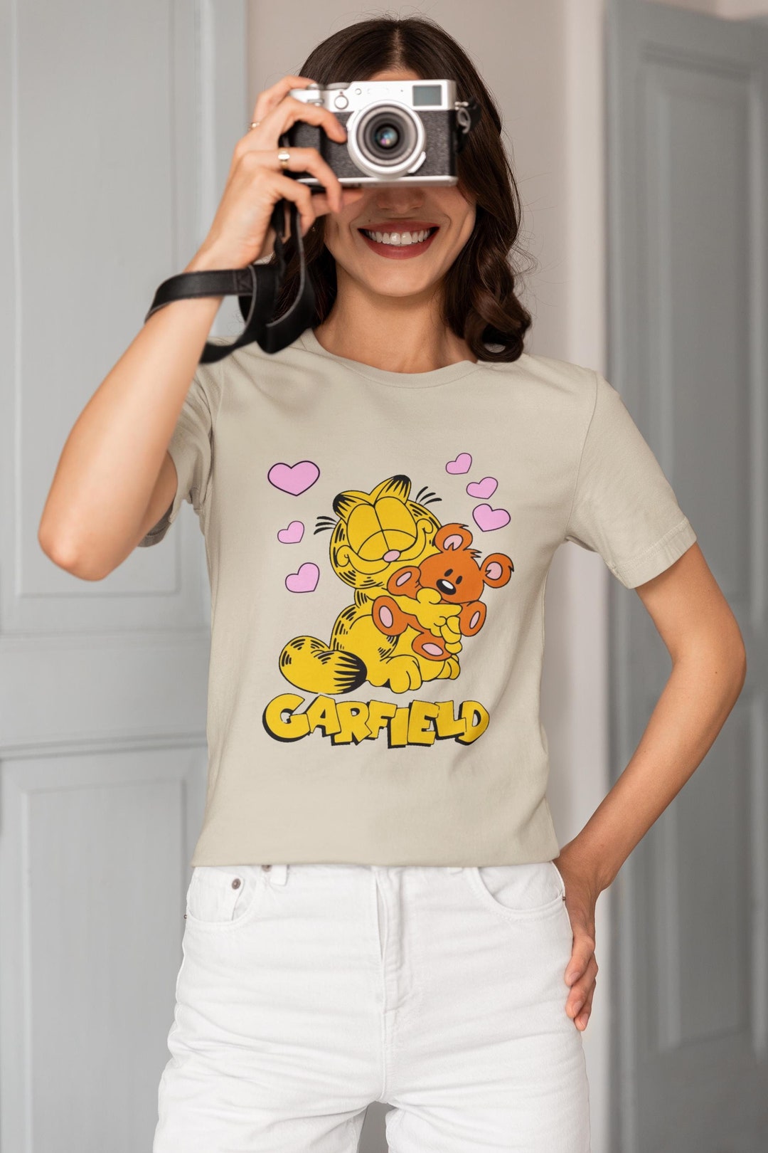 Garfield With Teddy Bear Cartoon T-shirt,cute Teddy Bear,comic Strip ...