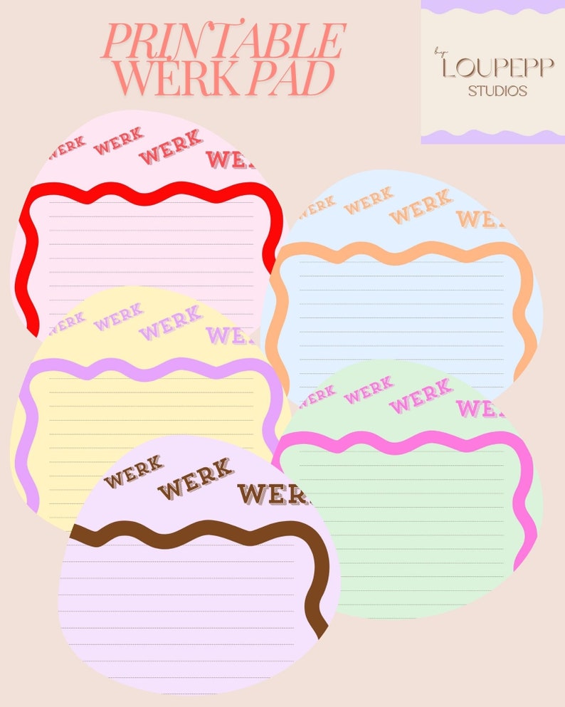 Werk Werk Werk Squiggly Colors Printable Notepad in 8x10 Size - Etsy