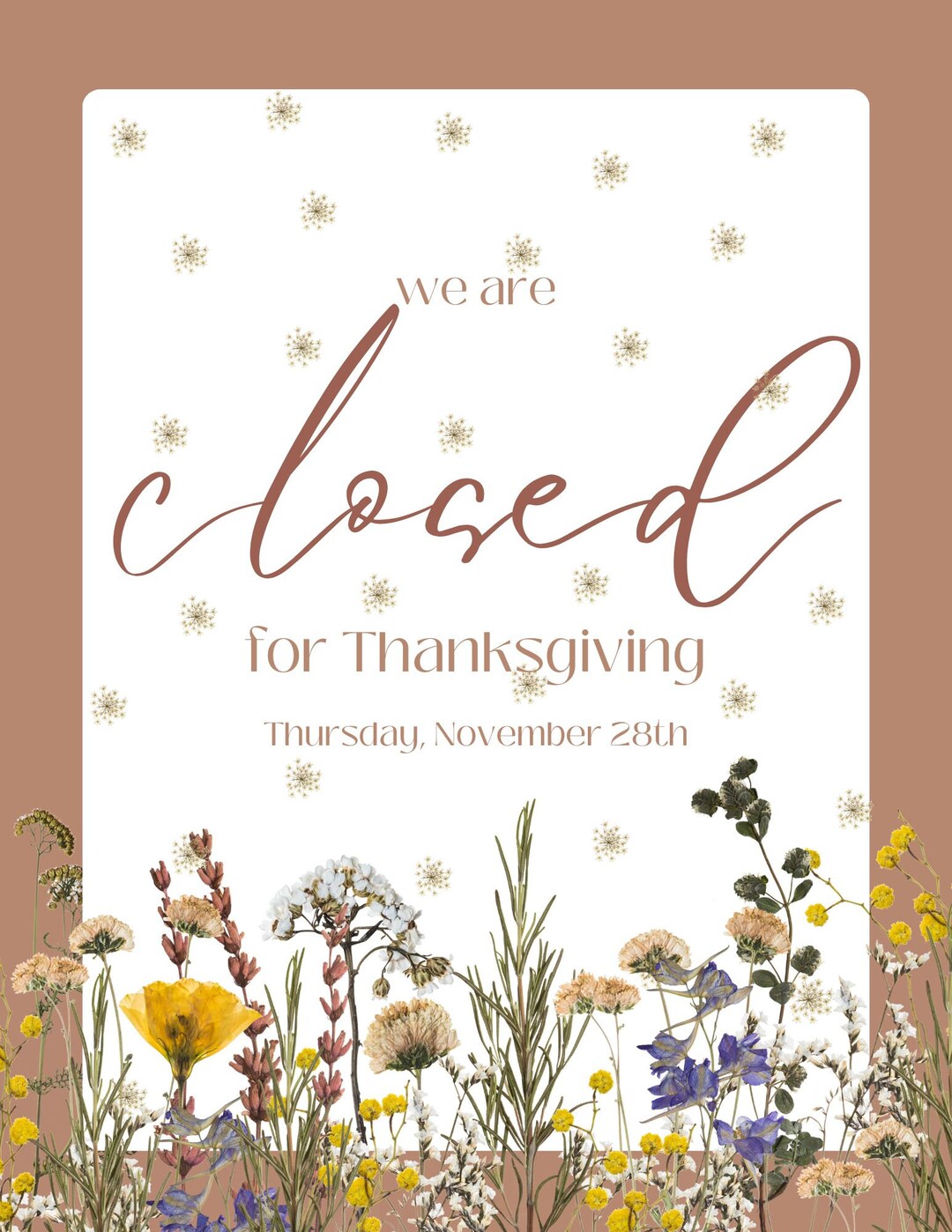 Closed for Thanksgiving Notice Flyer - Etsy