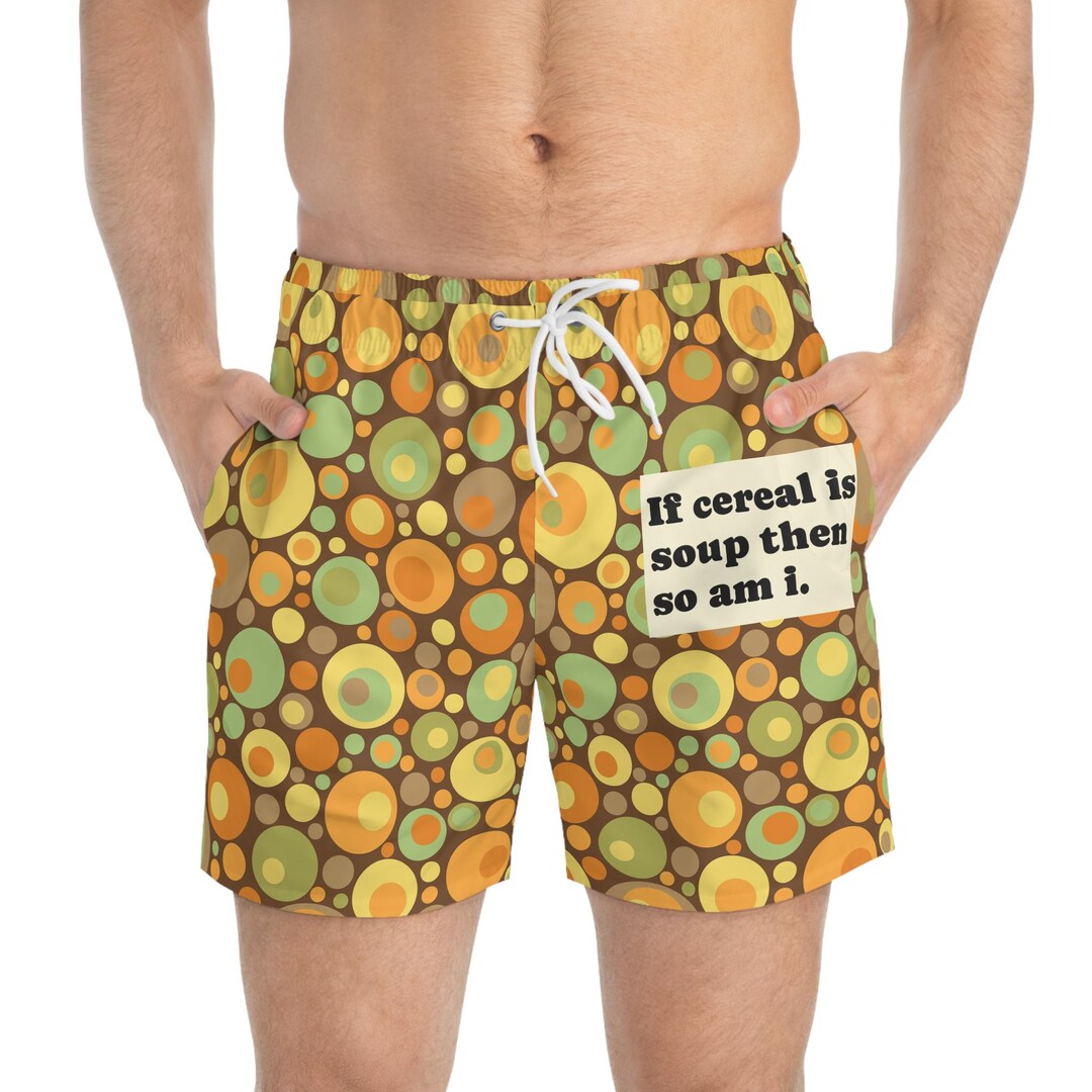 Funny Swim Trunks, Quirky Bathing Suit, Humorous Pool Shorts, If Cereal ...