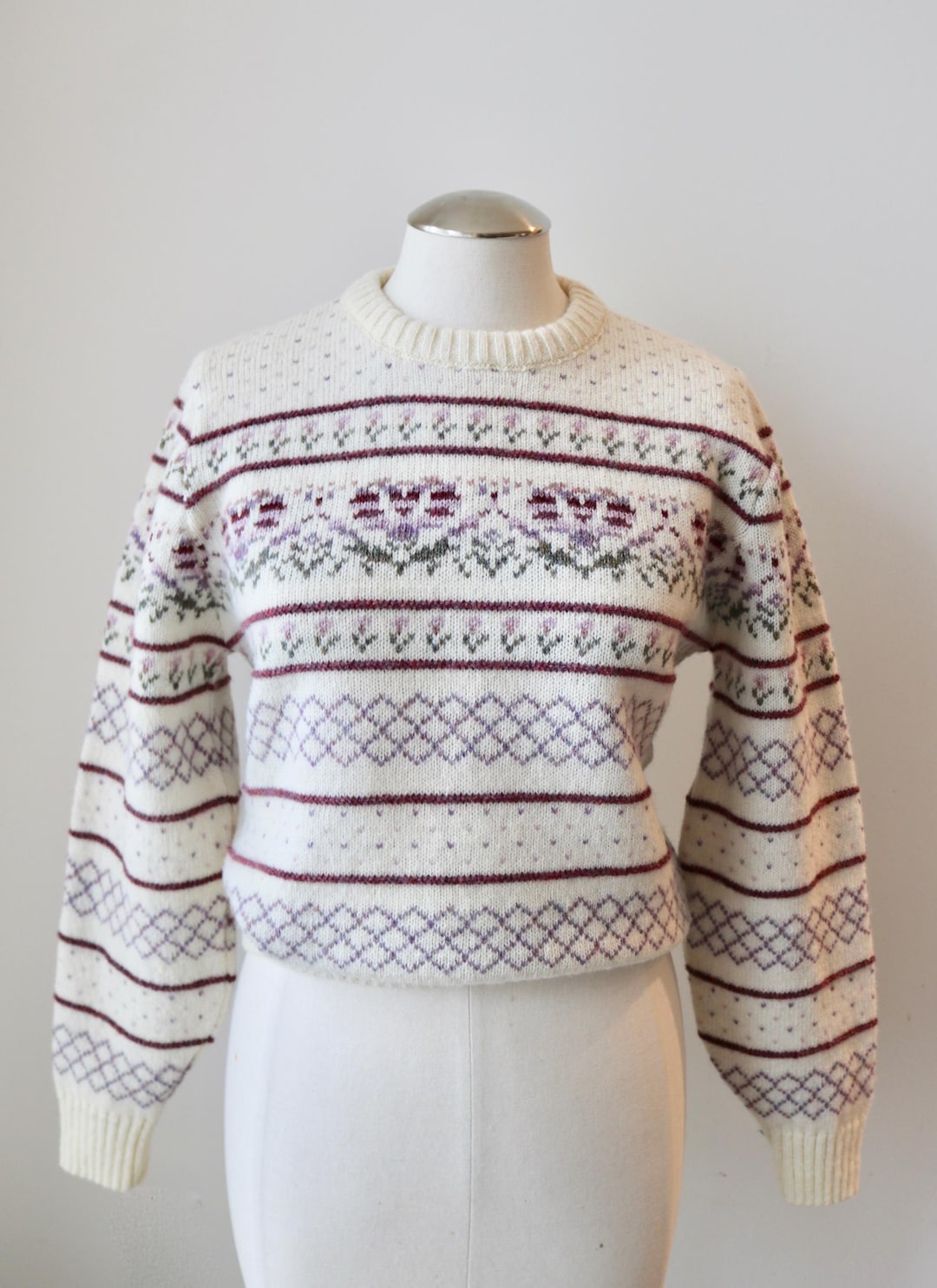 Fair Isle Vintage Scottish Wool Knit Sweater Old New Stock Land's End ...