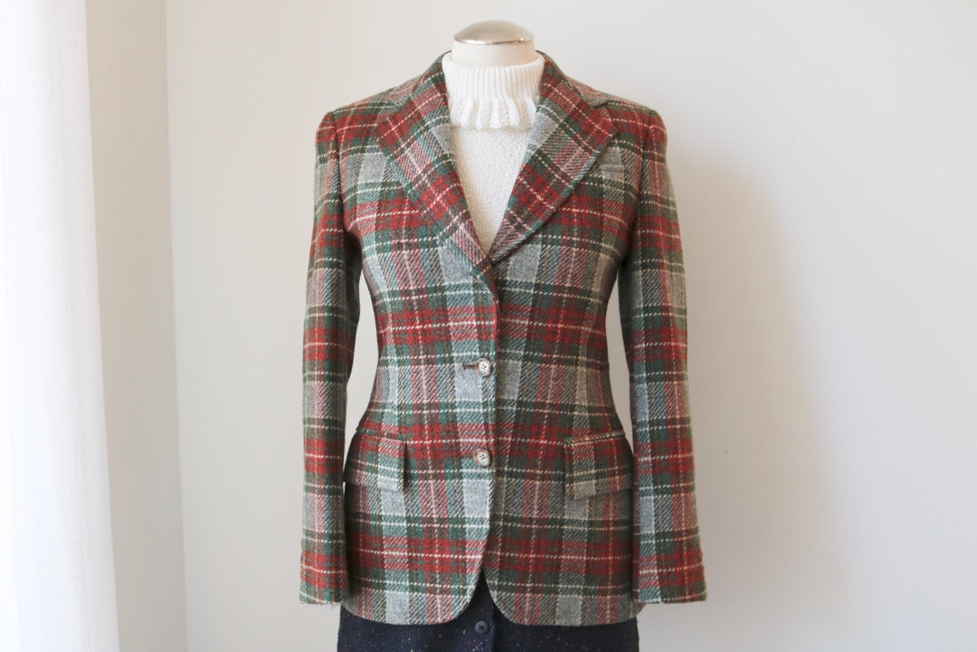 80's Plaid Wool Tailored Blazer With Buttons Pockets Chic Tartan Ralph ...