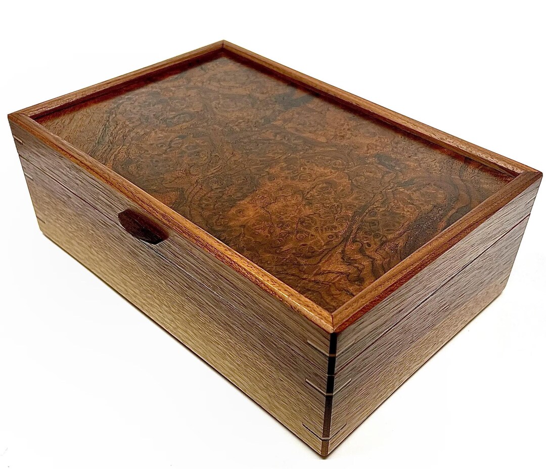 Burl Walnut Wood Valet Box for Men, Large Wood Jewelry Box Handmade ...