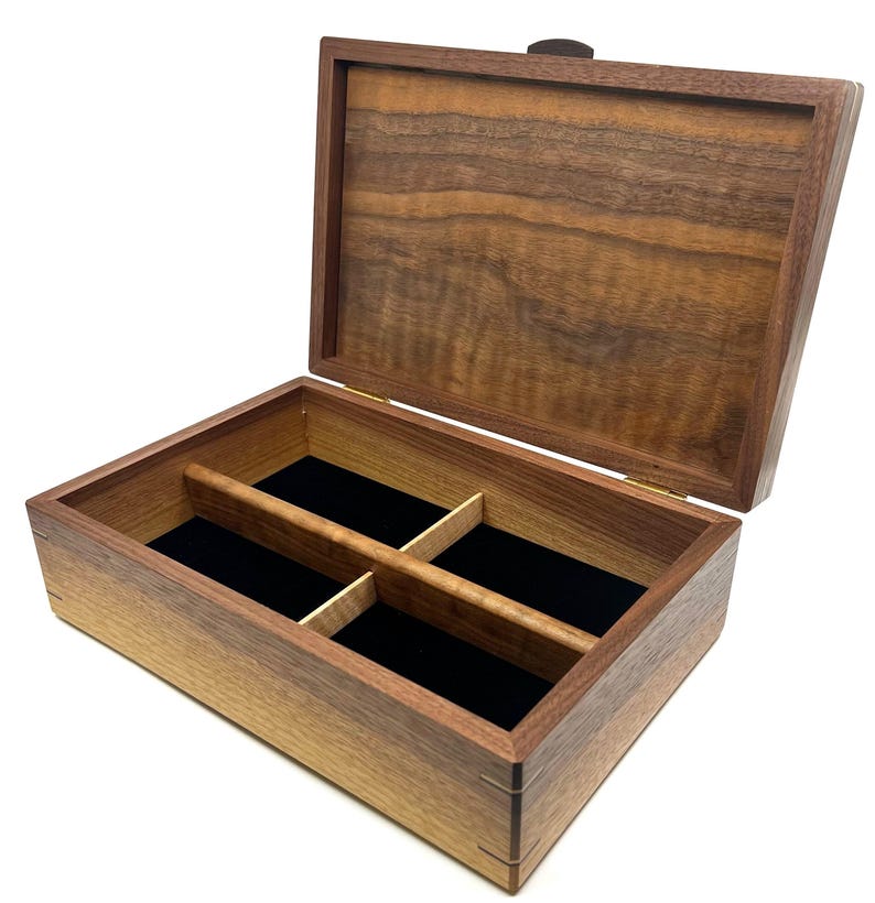 Burl Walnut Wood Valet Box for Men, Large Wood Jewelry Box Handmade ...