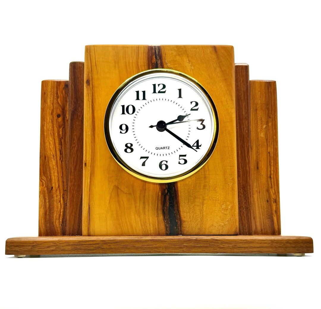 Art Deco Pecan Wood Mantel Clock, Rustic Desk Clock - Etsy