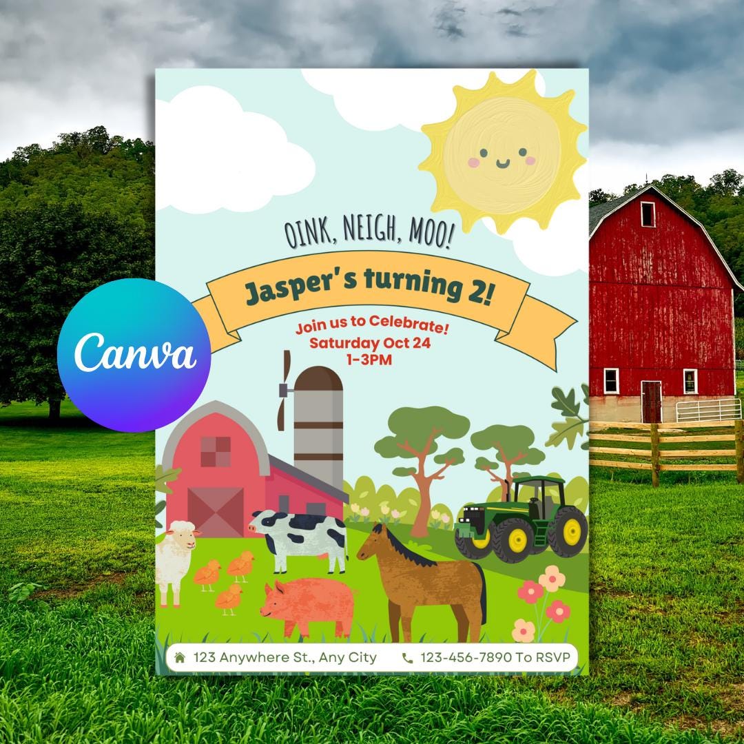 Farm Birthday Invitation | Barnyard Animals | Kids Farm Animal Party ...