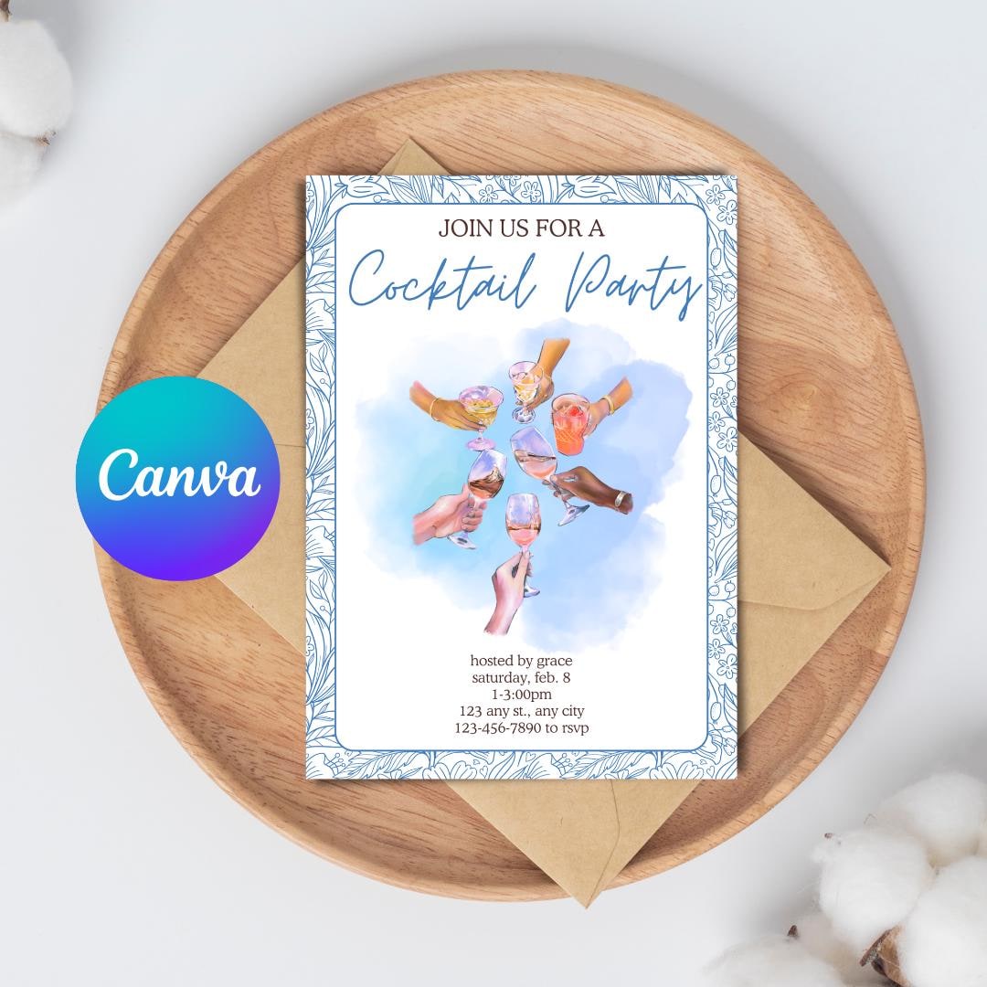 Cocktail Party Invitation | Editable Canva Template | Digital ...