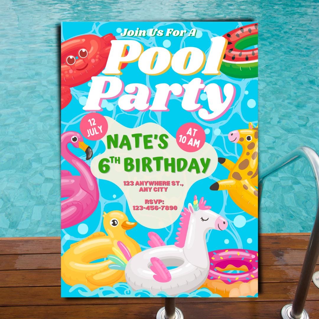 Colorful Pool Party Invitation | Summer Floaties Theme | Customizable ...