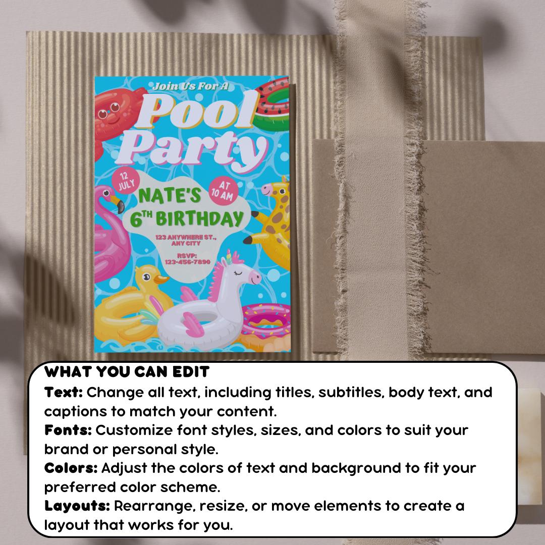 Colorful Pool Party Invitation | Summer Floaties Theme | Customizable ...