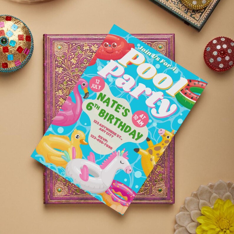 Colorful Pool Party Invitation | Summer Floaties Theme | Customizable ...