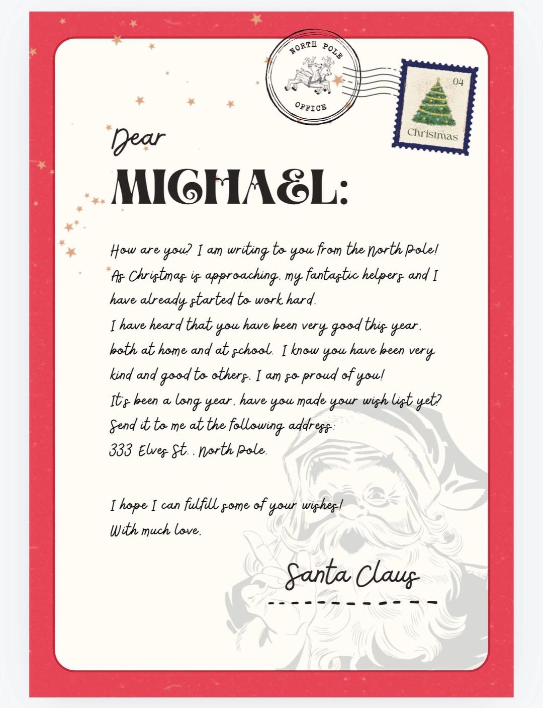 Personalized Letter From Santa Template - Editable Santa Claus Letter ...