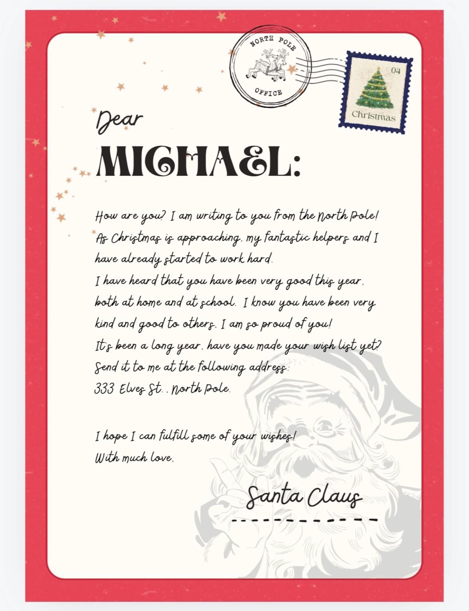 Personalized Letter From Santa Template - Editable Santa Claus Letter ...